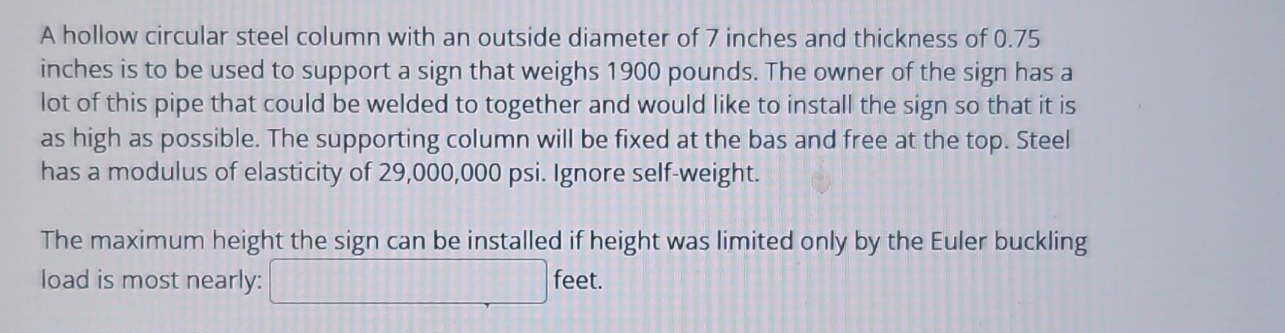 [Solved]: A hollow circular steel column with an outsid