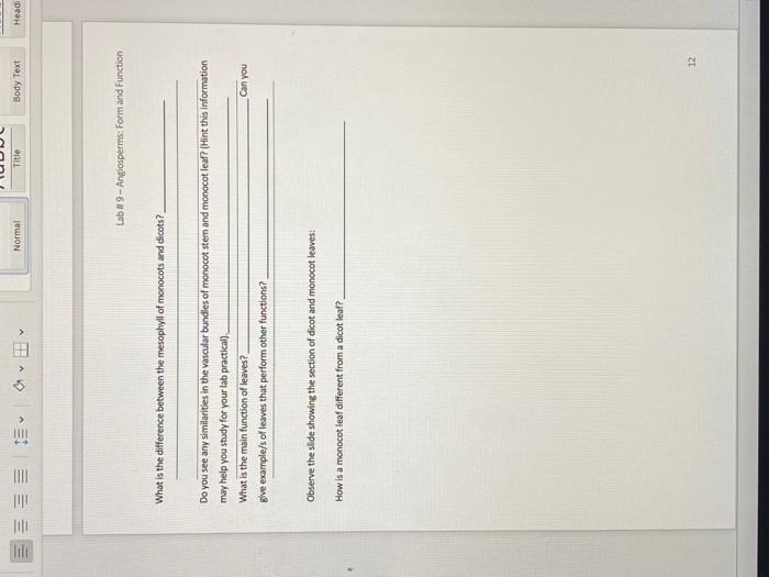 Solved Lab # 9-Angiosperms: Form and Function Lab #9 - | Chegg.com