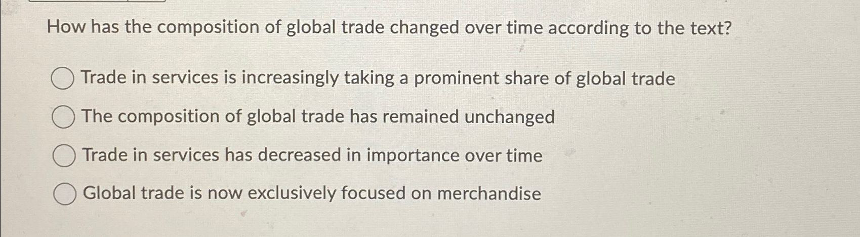 Solved How has the composition of global trade changed over | Chegg.com