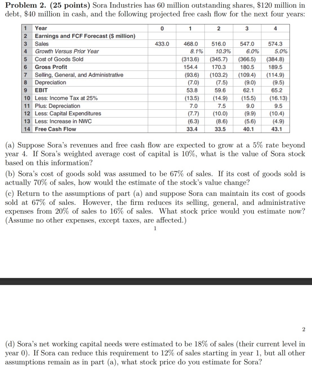 Solved Problem 2. (25 ﻿points) ﻿Sora Industries has 60 | Chegg.com