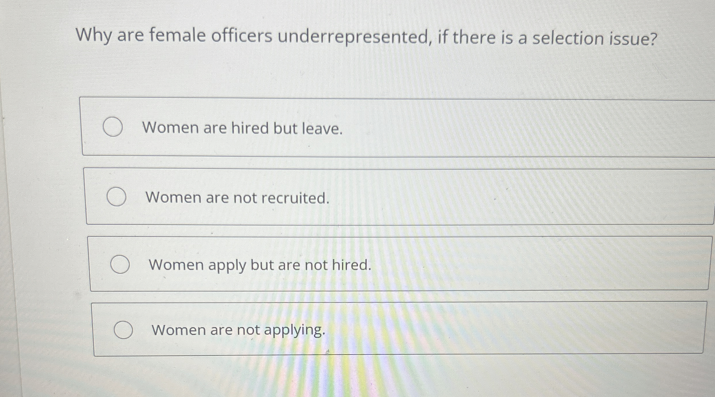 Solved Why are female officers underrepresented, if there is | Chegg.com