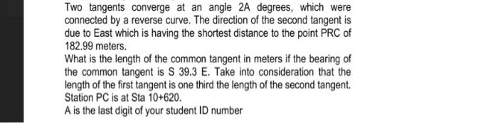 Solved Two tangents converge at an angle 2 A degrees, which | Chegg.com