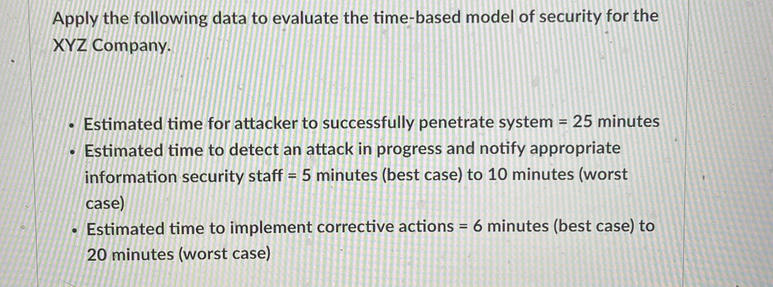 Solved Apply the following data to evaluate the time-based | Chegg.com