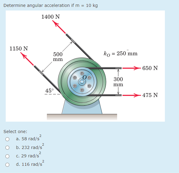 Solved Determine angular acceleration if m=10kgSelect | Chegg.com