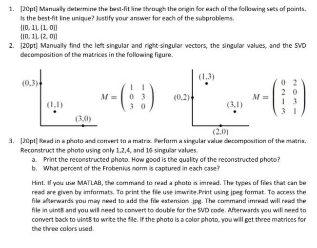 Solved 1. (20pt] Manually determine the best-fit line | Chegg.com