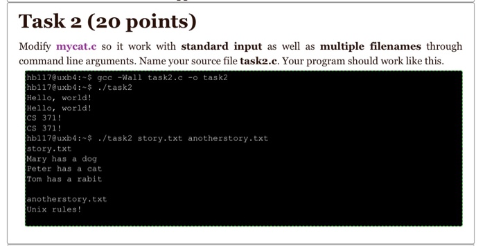 Solved Task 2 (20 points) Modify mycat.c so it work with | Chegg.com
