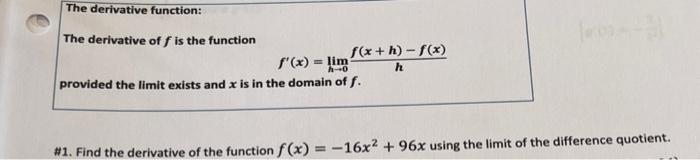 Solved The derivative function: The derivative of f is the | Chegg.com