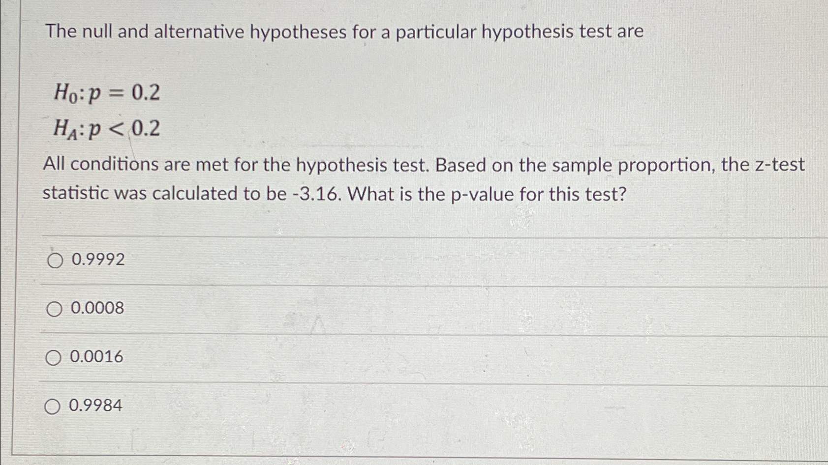 Solved The null and alternative hypotheses for a particular | Chegg.com