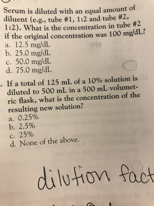 Solved Serum is diluted with an equal amount of diluent | Chegg.com