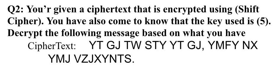 Solved Q2: You'r given a ciphertext that is encrypted using | Chegg.com
