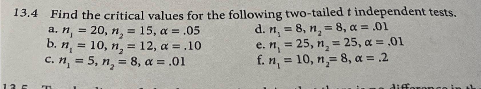 Solved 13.4 ﻿Find the critical values for the following | Chegg.com