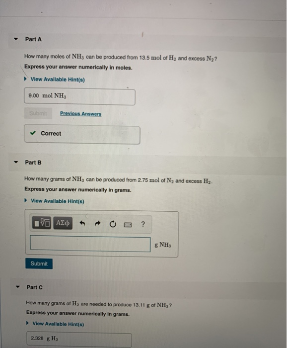 Solved Part A How many moles of NH3 can be produced from | Chegg.com