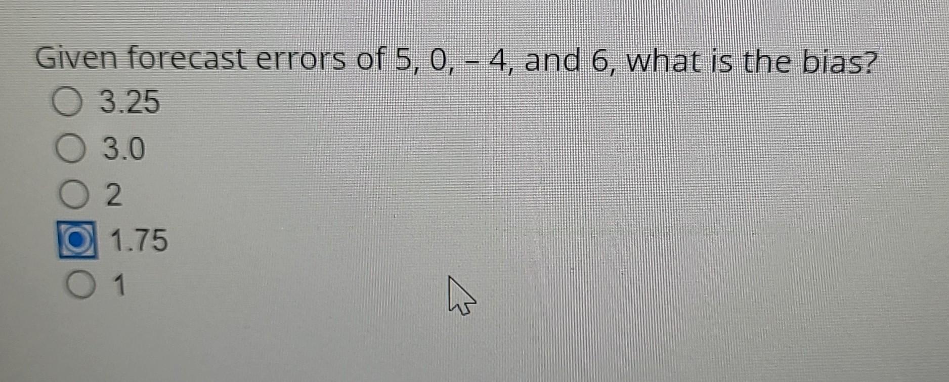 Solved Given forecast errors of 5,0,−4, and 6 , what is the | Chegg.com