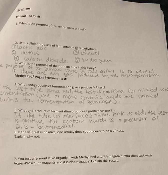 Solved questions: phenol Red Tests: 1. What is the purpose | Chegg.com