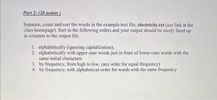 Solved Separate, count and sort the words in the example | Chegg.com