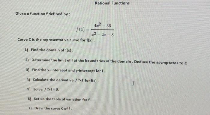 Solved Given a function f defined by : f(x)=x2−2x−84x2−36 | Chegg.com