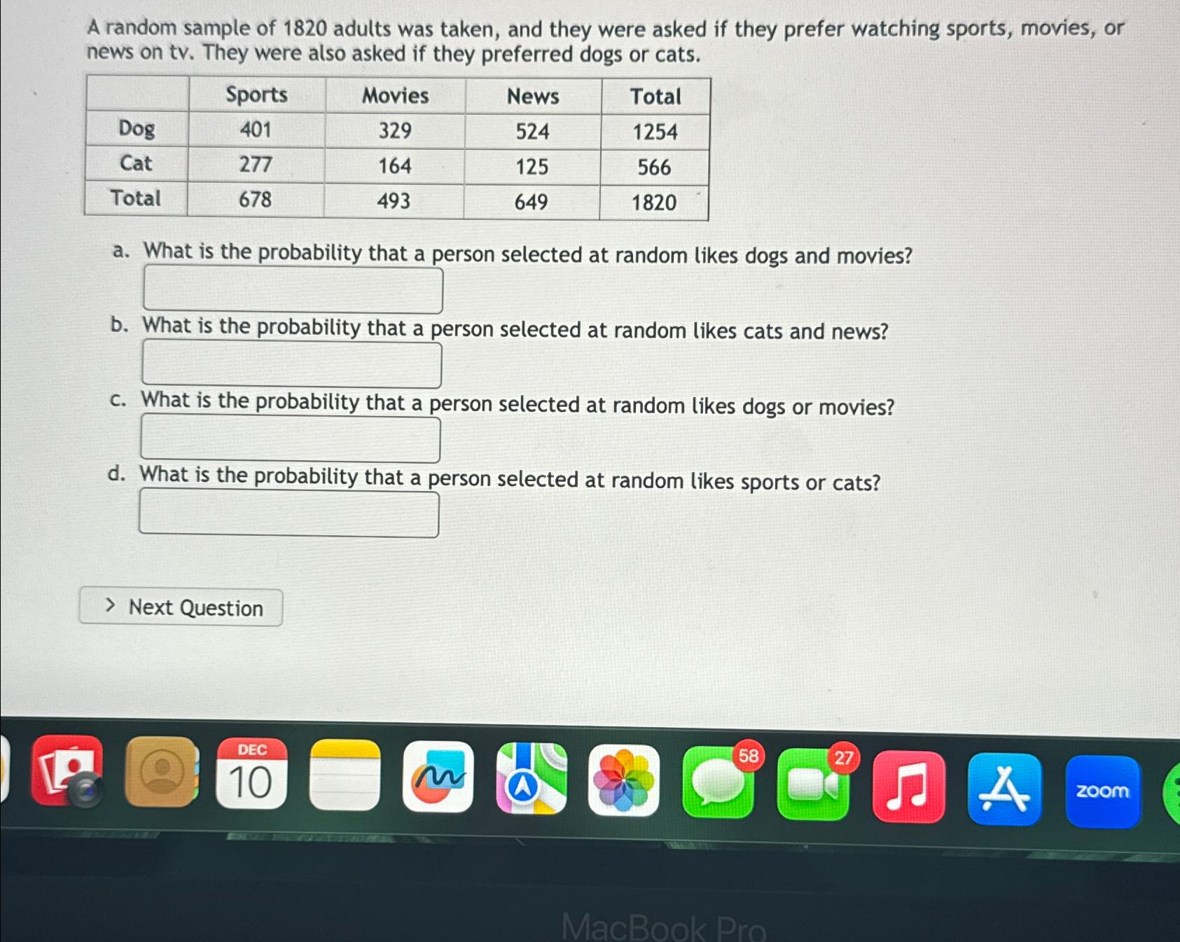 Solved A random sample of 1820 ﻿adults was taken, and they | Chegg.com