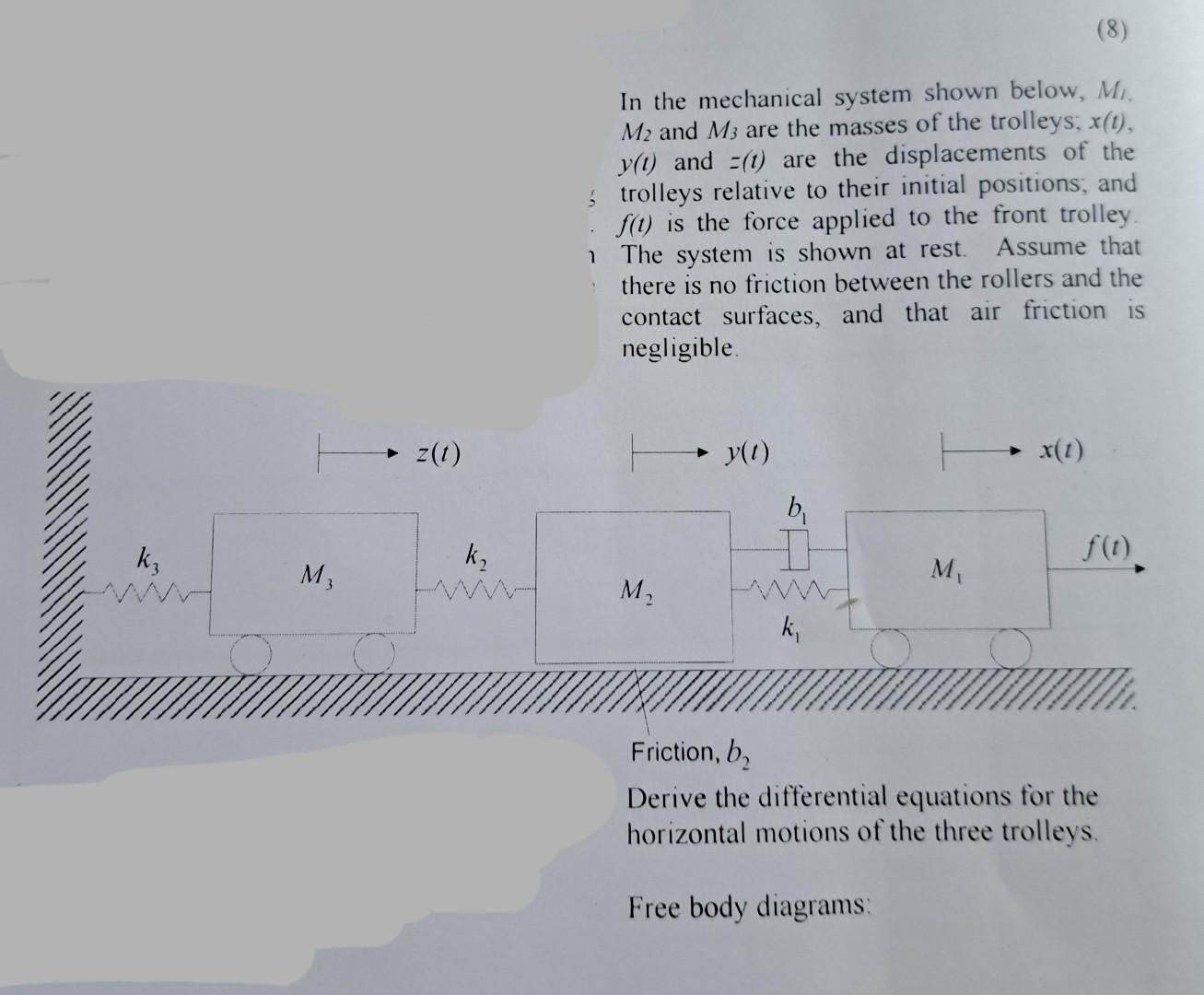 Solved In the mechanical system shown below, M1. M2 and M3 | Chegg.com