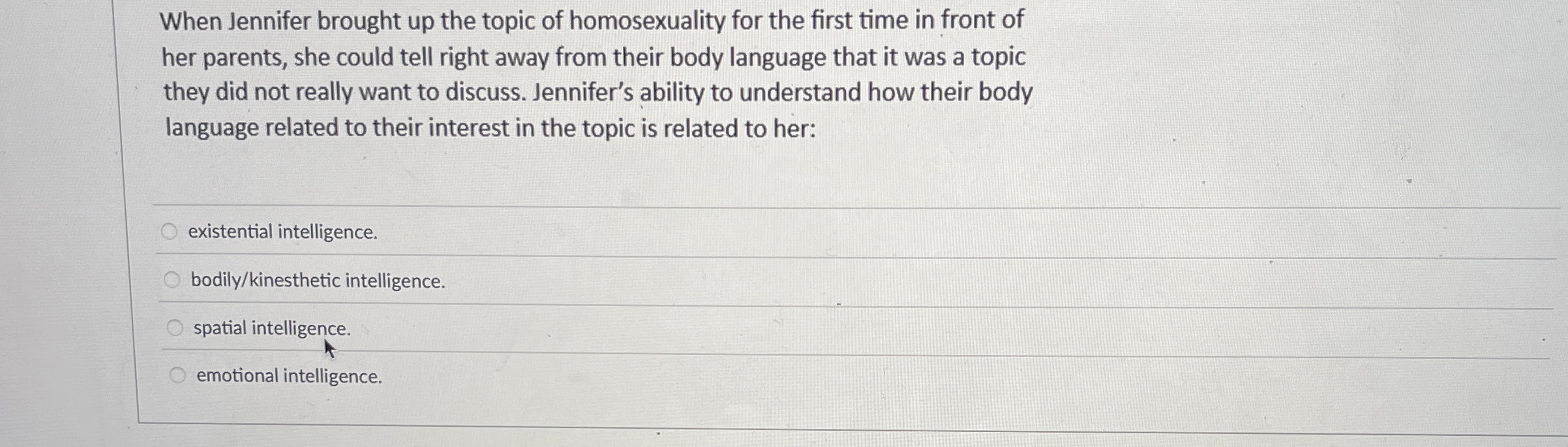 Solved When Jennifer brought up the topic of homosexuality | Chegg.com