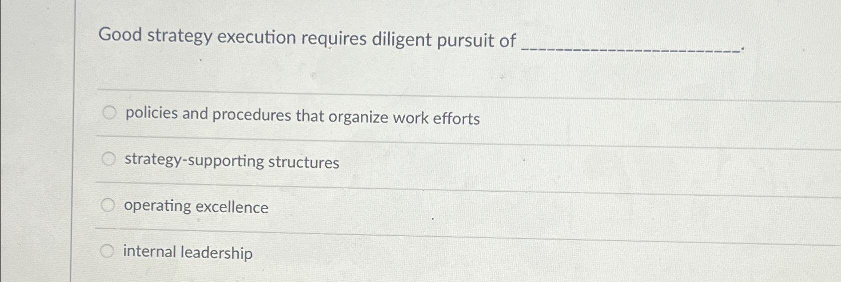 Solved Good strategy execution requires diligent pursuit of | Chegg.com