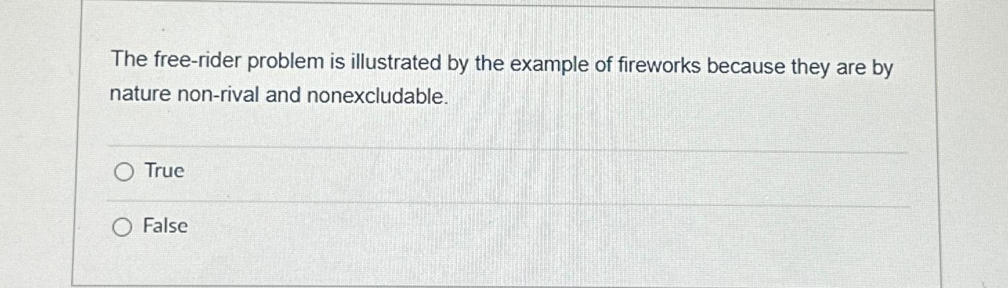 Solved The free-rider problem is illustrated by the example | Chegg.com