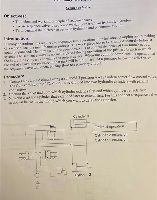 Solved Sequence Valve Objectives: - To understand working | Chegg.com