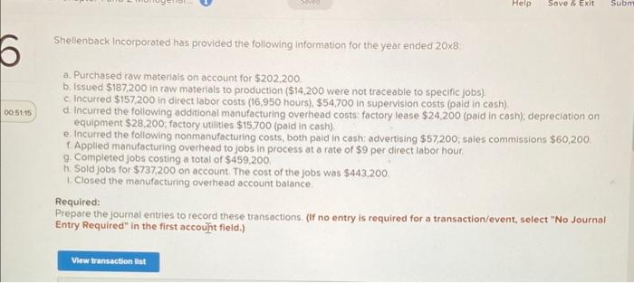 Solved Shellenback Incorporated has provided the following | Chegg.com