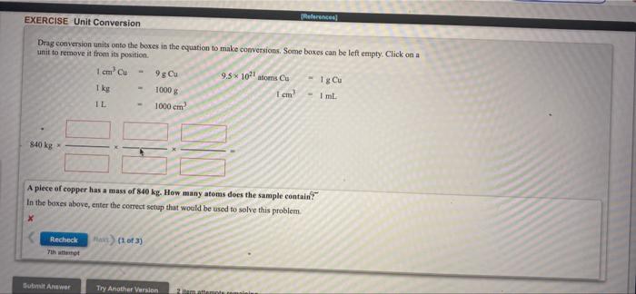 Solved EXERCISE Unit Conversion Reference Drag conversion | Chegg.com