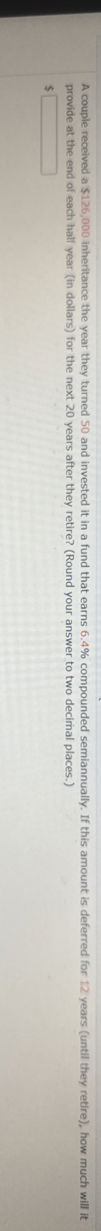Solved A couple received a $126,000 ﻿inheritance the year | Chegg.com