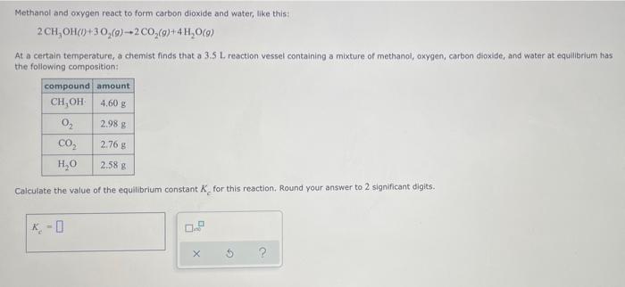 Solved Methanol and oxygen react to form carbon dioxide and | Chegg.com