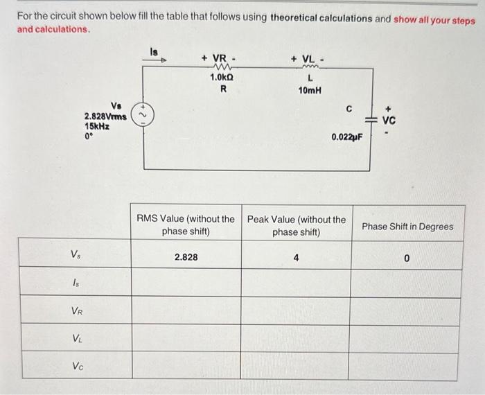 Solved For the circuit shown below fill the table that | Chegg.com Solved For the circuit shown below fill the table that | Chegg.com