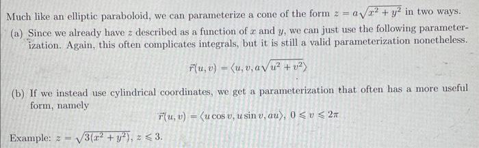 Solved Much like an elliptic paraboloid, we can parameterize | Chegg.com
