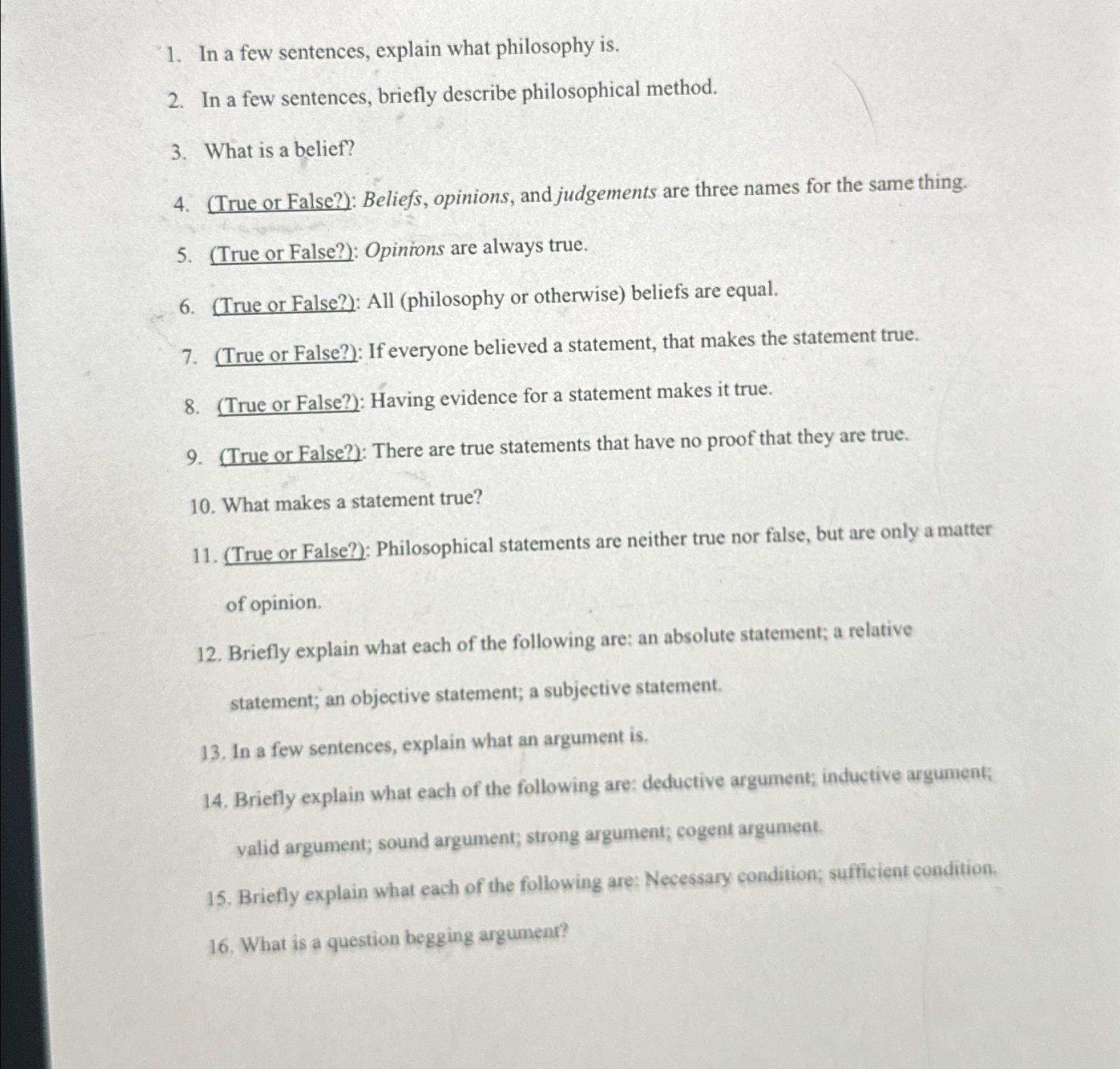 Solved In a few sentences, explain what philosophy is.In a | Chegg.com