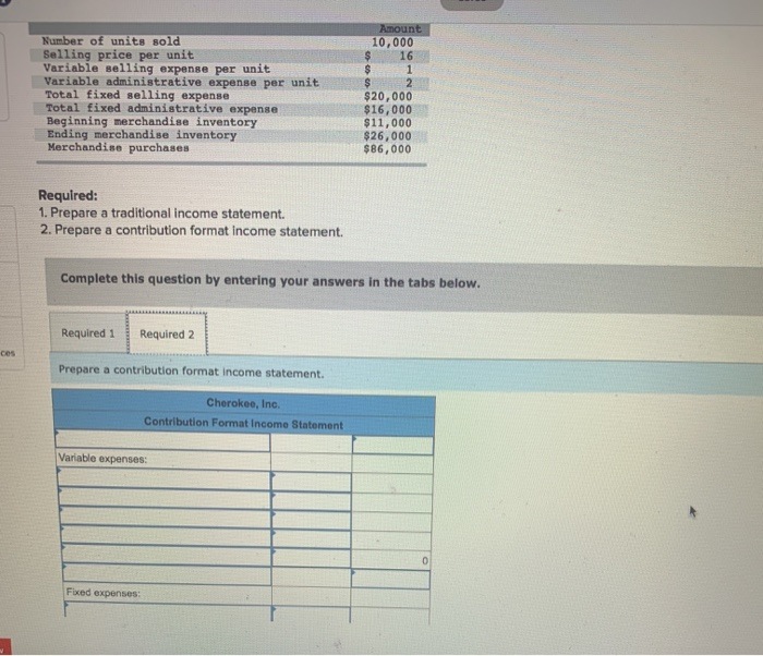 Solved Number of units sold Selling price per unit Variable | Chegg.com