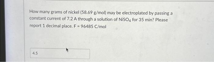 Solved How many grams of nickel (58.69 g/mol) may be | Chegg.com