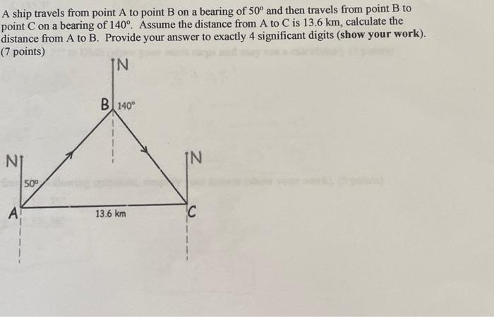 Solved A ship travels from point A to point B on a bearing | Chegg.com