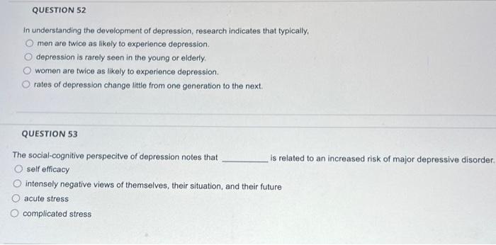 Solved In understanding the development of depression, | Chegg.com