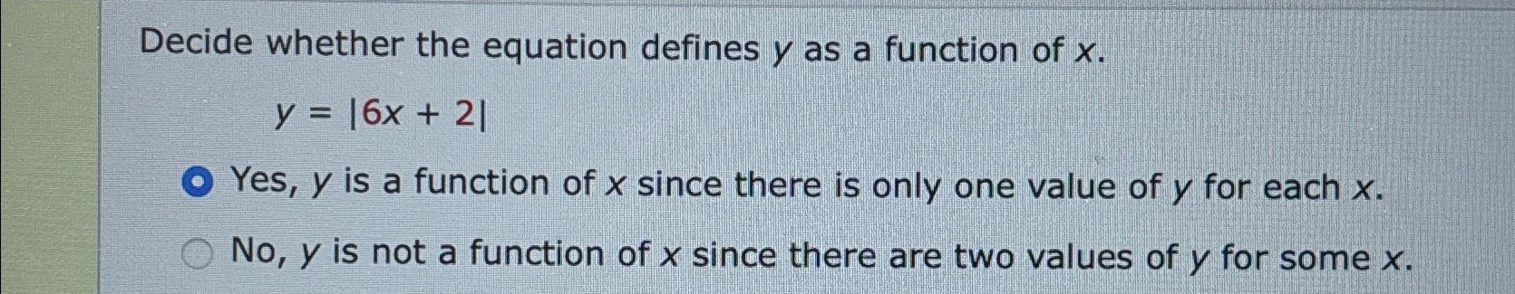 Solved Decide whether the equation defines y ﻿as a function | Chegg.com