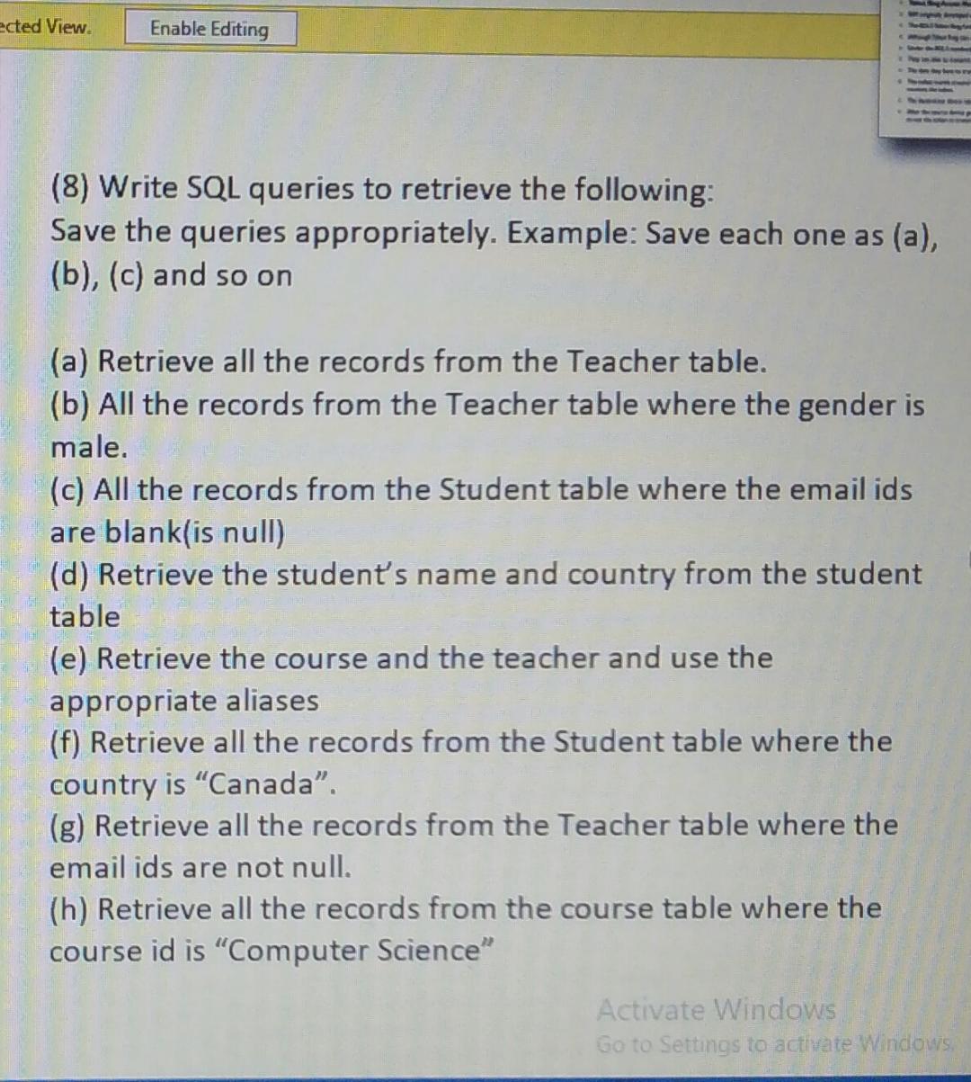 Solved first table is of teacher second table is of course | Chegg.com