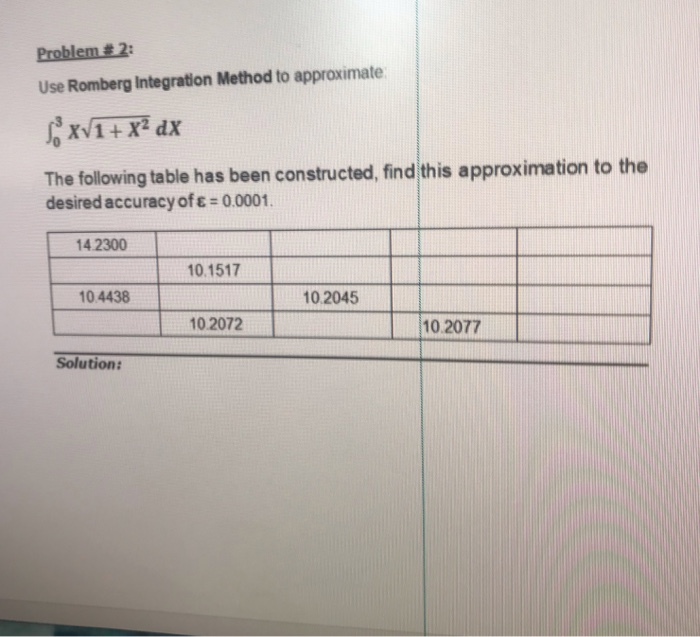 Solved Problem #2: Use Romberg Integration Method to | Chegg.com