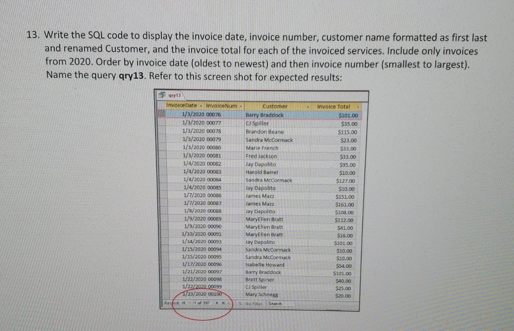 Solved 13. Write the SQL code to display the invoice date, | Chegg.com