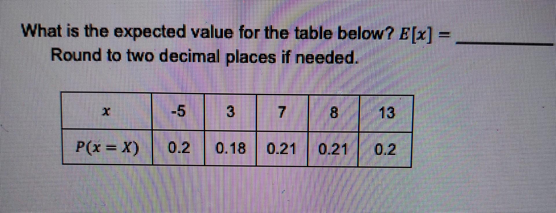 Solved What is the expected value for the table below? E[x]= | Chegg.com