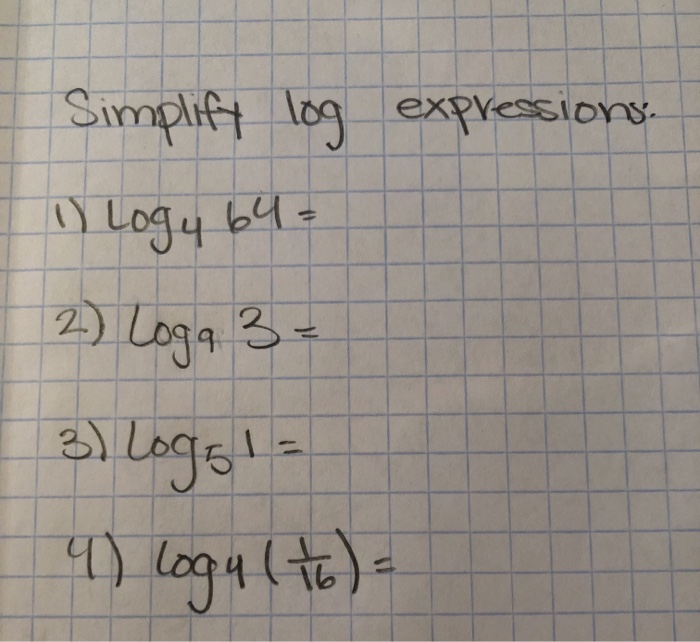 Solved Simplift log expressions. 1) Log, 64- 2) Loga 3 = 3) | Chegg.com
