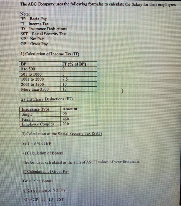 Solved The ABC Company uses the following formulas to | Chegg.com