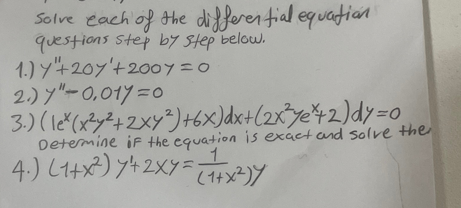 Solved Solve each of the differential equation questions | Chegg.com