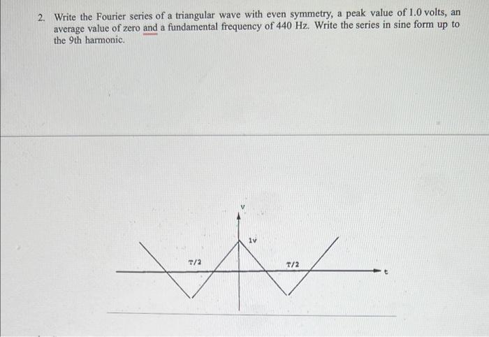Solved 2. Write the Fourier series of a triangular wave with | Chegg.com