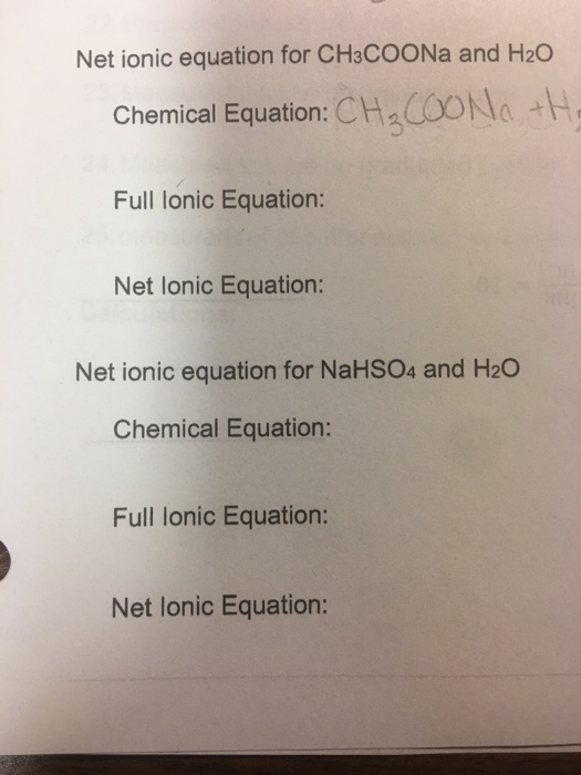 Solved Net ionic equation for CH3COONa and H2O Chemical | Chegg.com