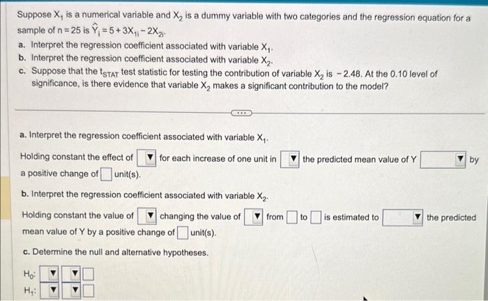 Solved Suppose X1 is a numerical variable and X2 is a dummy | Chegg.com