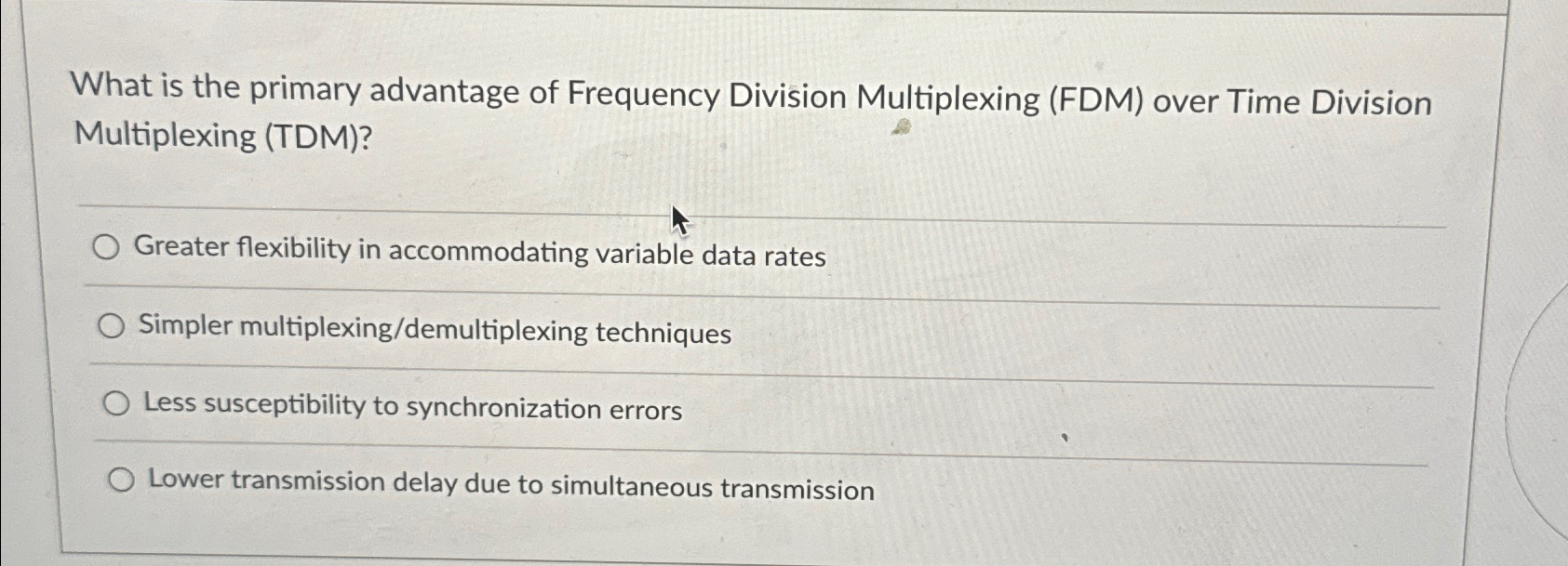 Solved What is the primary advantage of Frequency Division | Chegg.com