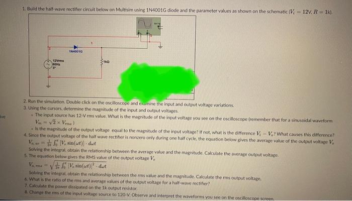 Solved 1. Build the half-wave rectifier circuit below on | Chegg.com